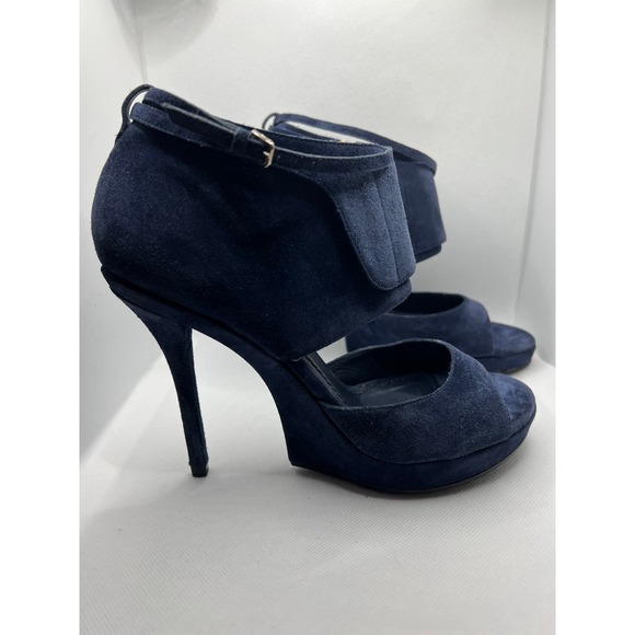 Yves Saint Laurent | Shoes | Vintage Ysl Navy Blue Suede Stilettos ...